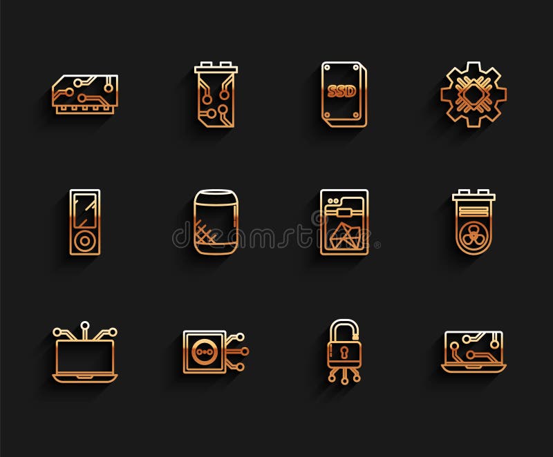 Set Line Laptop, Remote Control, RAM, Random Access Memory, Lock ...