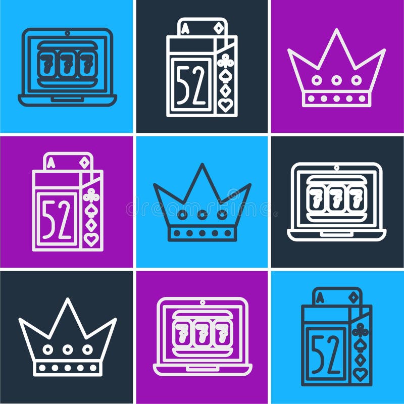 Set Line Laptop and Slot Machine, King Playing Card and Deck of Playing ...