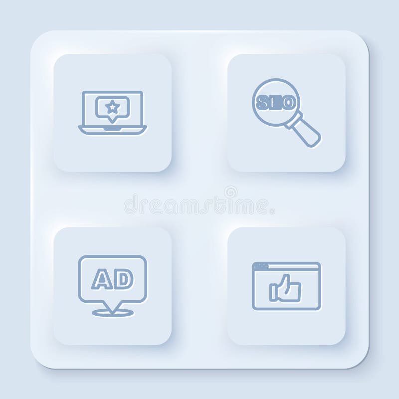 Set Line Laptop with Star, SEO Optimization, Advertising and Customer ...