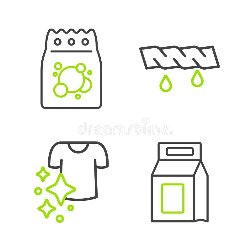 Set Line Laundry Detergent, Drying Clothes, Squeeze and Icon. Vector ...