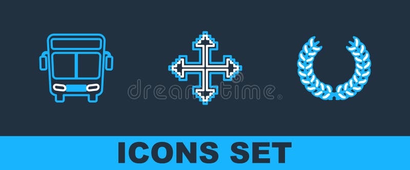 Set Line Laurel Wreath, Bus and Pixel Arrows in Four Directions Icon ... Set Line Laurel Wreath, Bus and Pixel Arrows in Four Directions Icon ...
