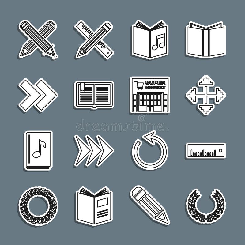 Set Line Laurel Wreath, Ruler, Pixel Arrows in Four Directions, Audio ... Set Line Laurel Wreath, Ruler, Pixel Arrows in Four Directions, Audio ...