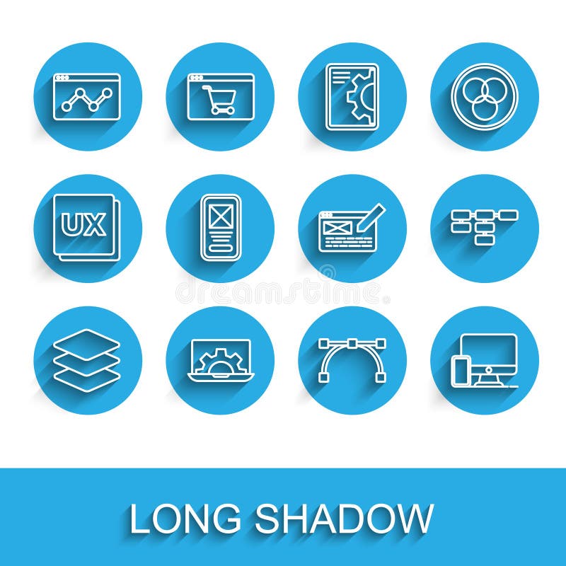 Set Line Layers Web Development Website Statistic Bezier Curve Monitor And Mobile Ui Ux