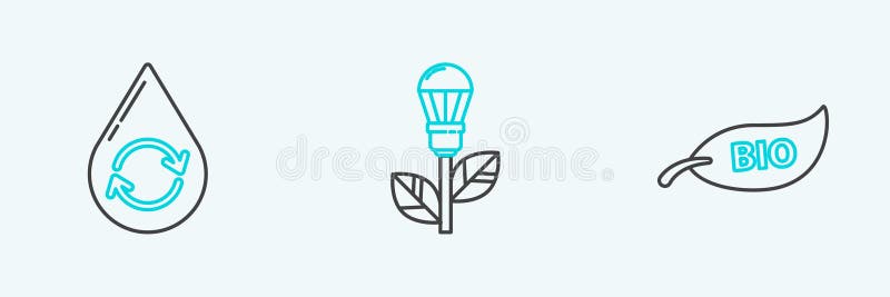 Set Line Leaf Bio Symbol, Recycle Clean Aqua and Light Bulb with Leaf ...