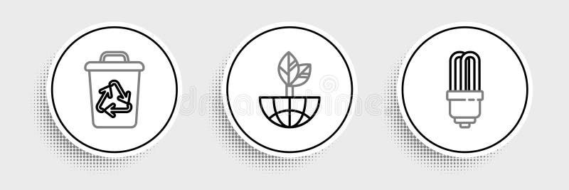 Set Line LED Light Bulb, Recycle Bin with Recycle Symbol and Earth ...