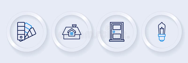 Set Line Light Bulb, Closed Door, House and Color Palette Guide Icon ...