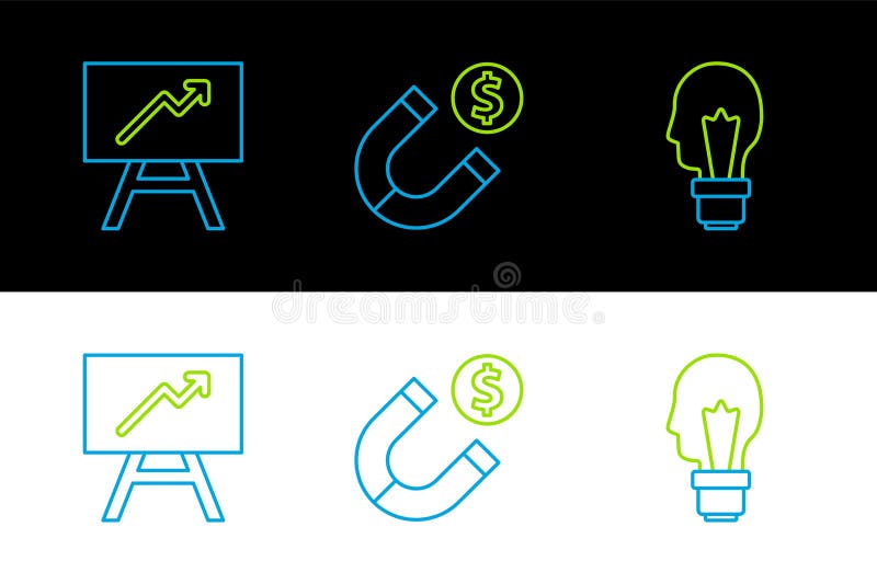 Set Line Light Bulb with Concept of Idea, Board Graph Chart and Magnet ...