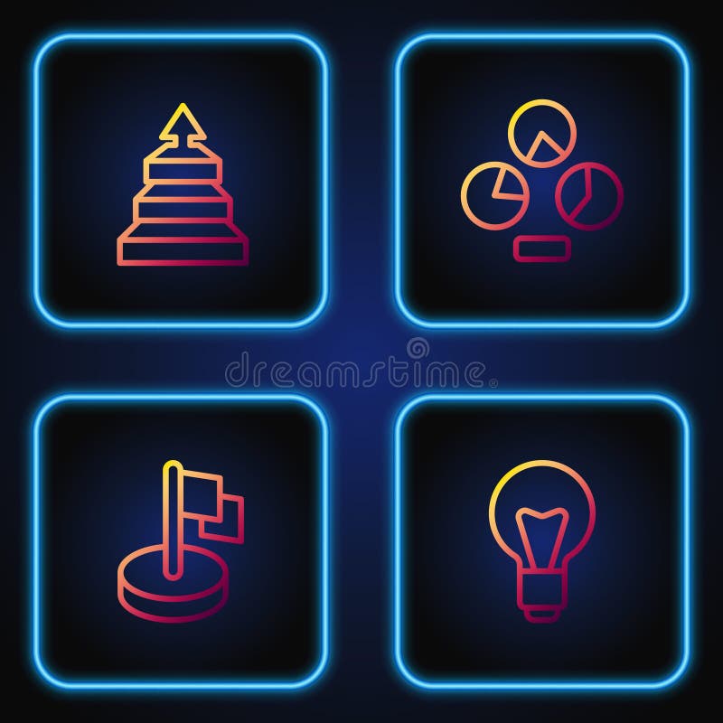 Set Line Light Bulb, Flag, Pyramid Chart Infographics and Pie. Gradient ...