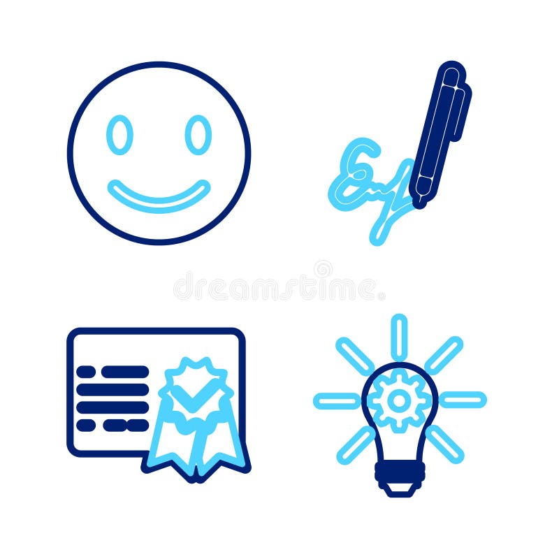 Set Line Light Bulb with Gear, Certificate Template, Signature and ...