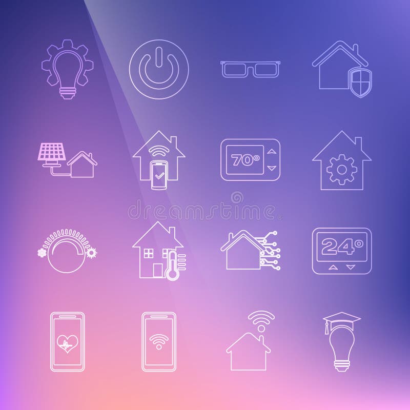 Set Line Light Bulb and Graduation Cap, Thermostat, Smart Home Settings ...