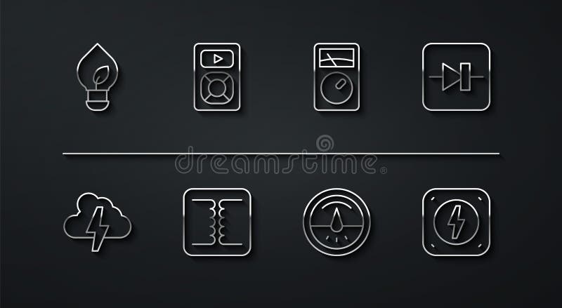 Set Line Light Bulb with Leaf, Cloud and Lightning, Diode Electronic ...