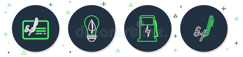 Set Line Light Bulb with Leaf, Electric Car Charging Station, Signed ...