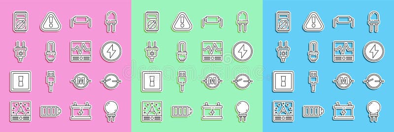 Set Line Light Emitting Diode, Electric Circuit Scheme, Lightning Bolt ...