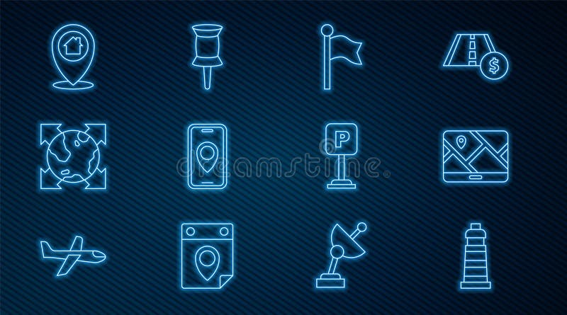 Set Line Lighthouse, City Map Navigation, Location Marker, World Globe ...