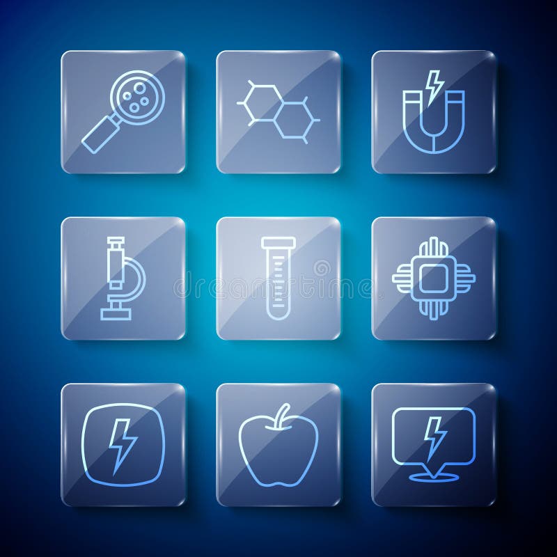 Set Line Lightning Bolt, Apple, Magnet, Test Tube, Microscope ...