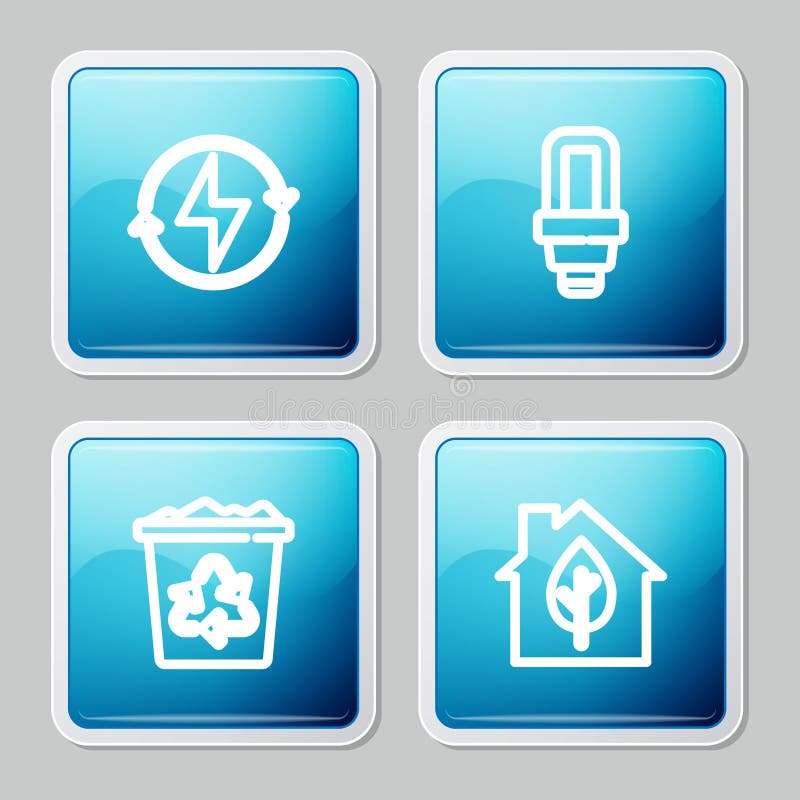 Set Line Lightning Bolt, LED Light Bulb, Recycle Bin with Recycle and ...
