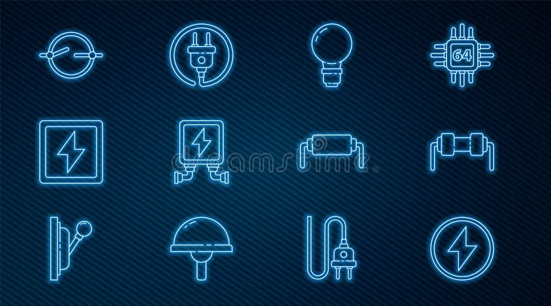 Set Line Lightning Bolt, Resistor Electricity, Bulb with Concept of ...