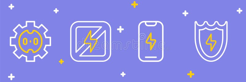 Set Line Lightning and Shield, Mobile Phone, No Lightning and ...