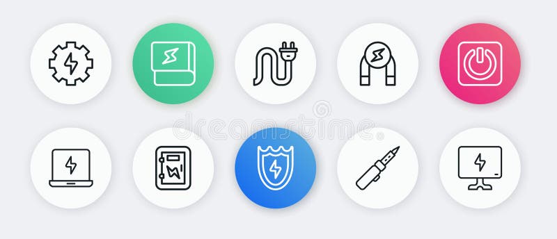 Set Line Lightning and Shield, Power Button, Laptop, Soldering Iron ...