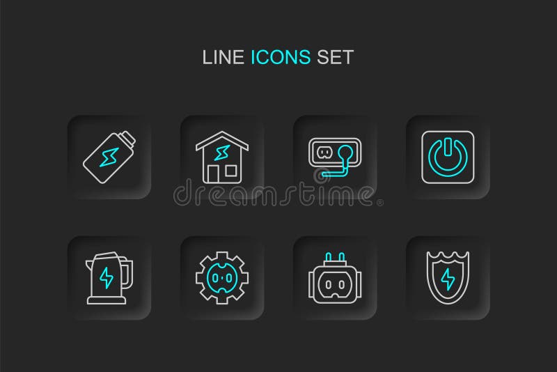 Set Line Lightning and Shield, Tee Plug Electric, Electrical Outlet ...