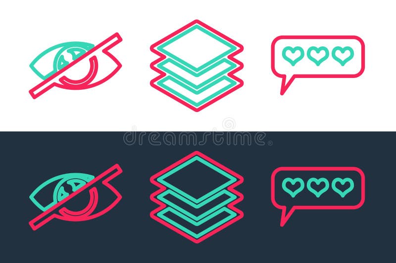 Set Line Like and Heart, Invisible or Hide and Layers Icon. Vector ...