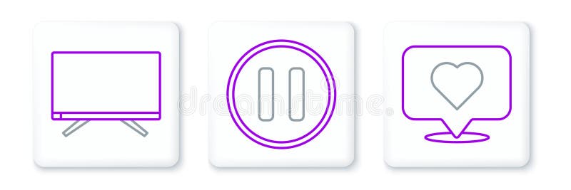 Set Line Like and Heart, Smart Tv and Pause Button Icon. Vector Stock ...