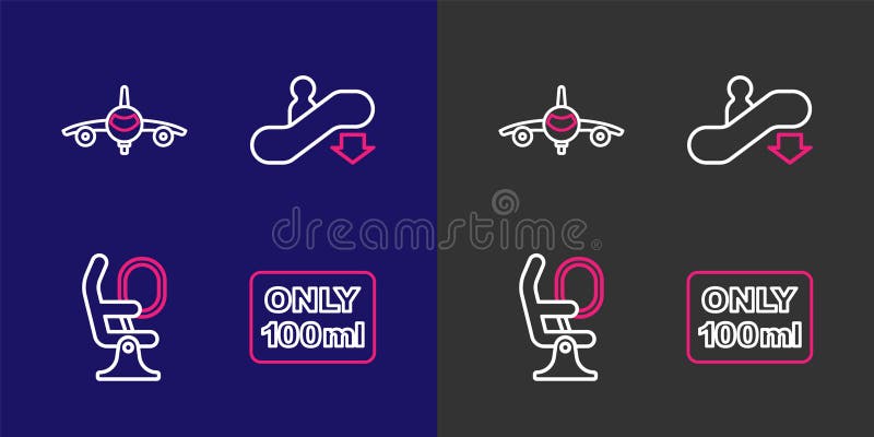 Set Line Liquids in Carry-on Baggage, Airplane Seat, Escalator Down and ...