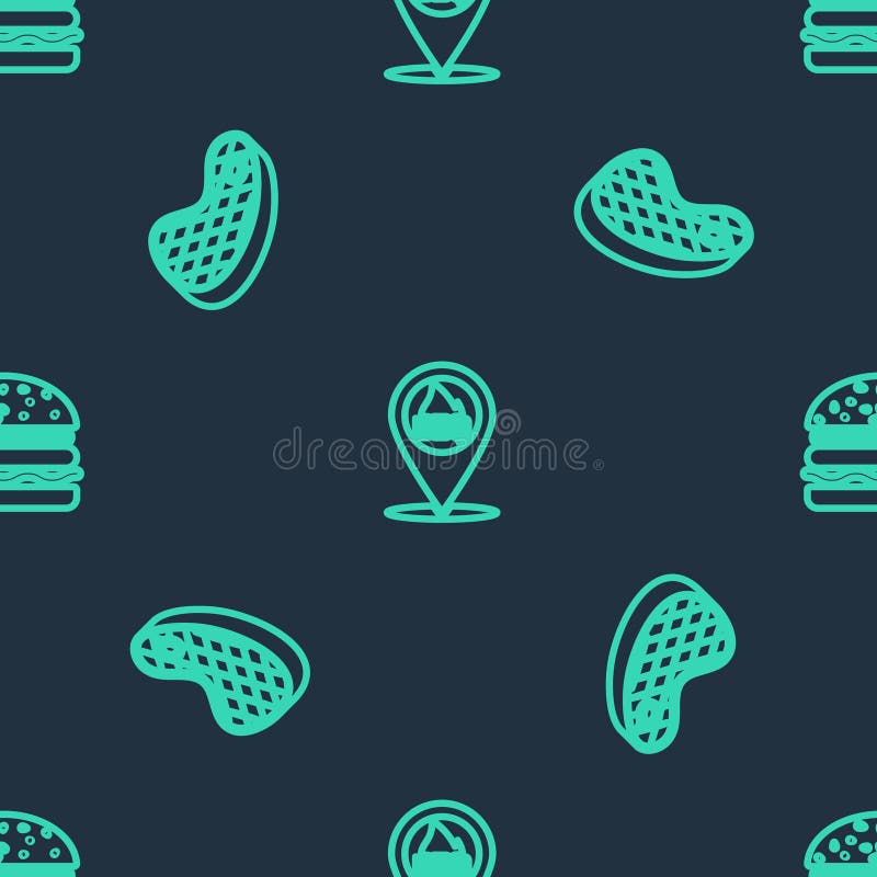 Set Line Location with Barbecue, Steak Meat and Burger on Seamless ...