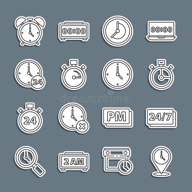 Set Line Location with Clock, Clock 24 Hours, Stopwatch, Alarm and Icon ...
