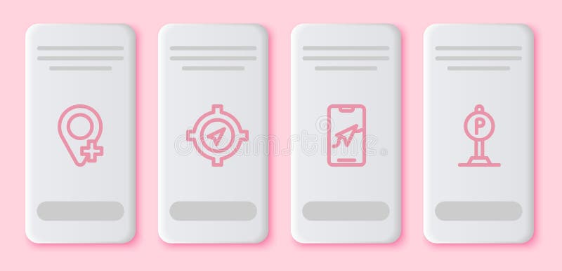 Set Line Location, Compass, City Map Navigation and Parking. White ...