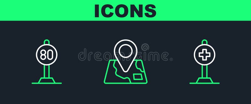 Set Line Location with Cross Hospital, Speed Limit Traffic and Folded ...