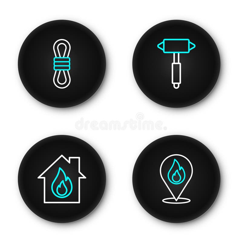 Set Line Location with Fire Flame, Fire in Burning House, Firefighter ...