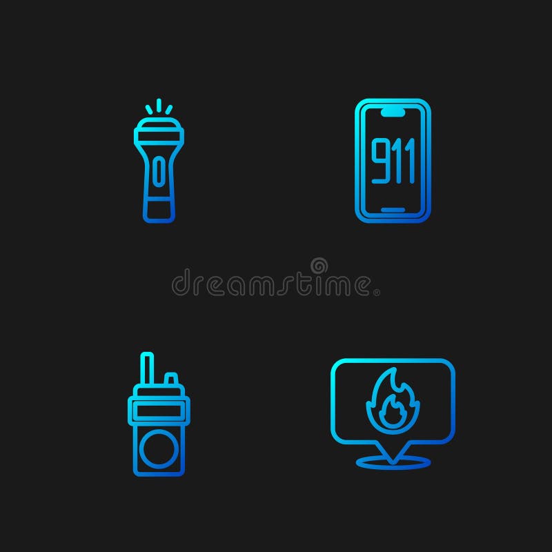 Set Line Location with Fire Flame, Walkie Talkie, Flashlight and Mobile Emergency Call 911 ...