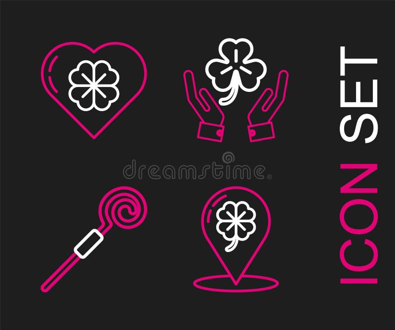 Set Line Location and Four Leaf Clover, Walking Stick, Human Hands ...