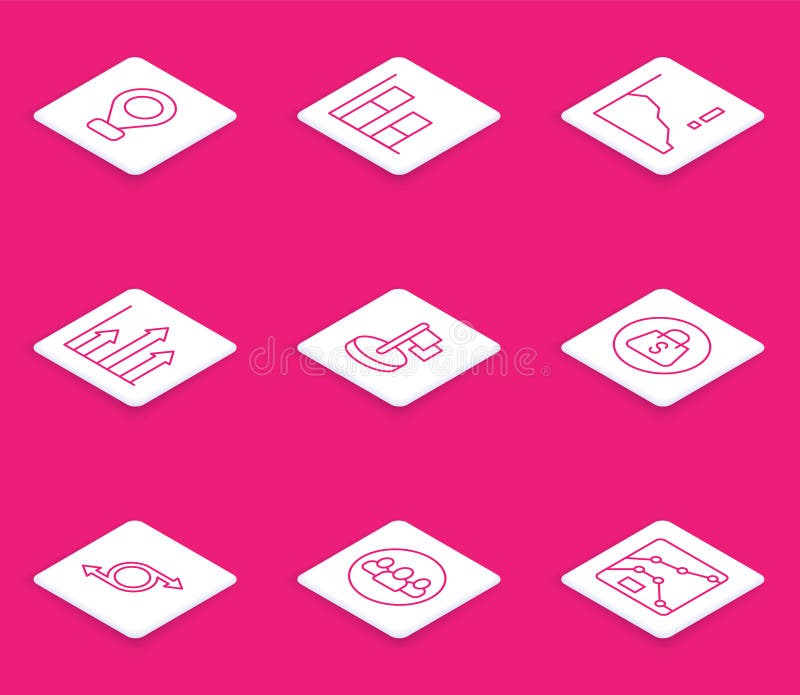 Set Line Location, Graph, Chart, Diagram, Financial Growth Decrease, Pie Infographic, Flag ...