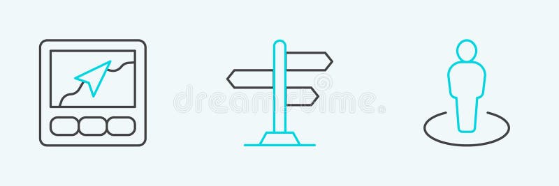 Set Line Location with Person, Gps Device Map and Road Traffic Sign ...