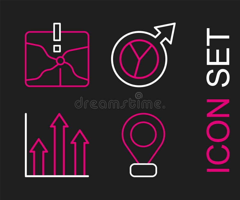 Set Line Location, Pie Chart Infographic, Financial Growth and Intersection Point Icon. Vector ...