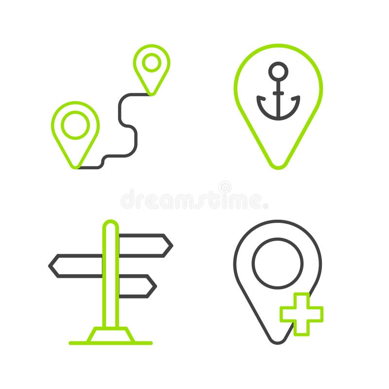 Set Line Location, Road Traffic Sign, with Anchor and Route Location ...