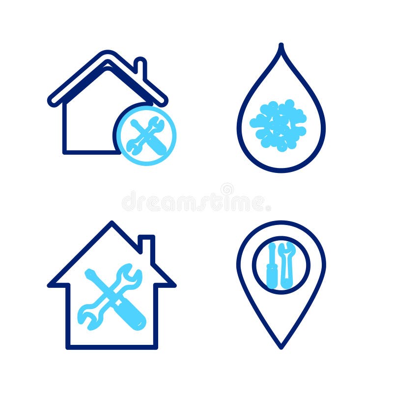 Set Line Location Service, House, Dirty Water Drop and Icon. Vector ... Set Line Location Service, House, Dirty Water Drop and Icon. Vector ...