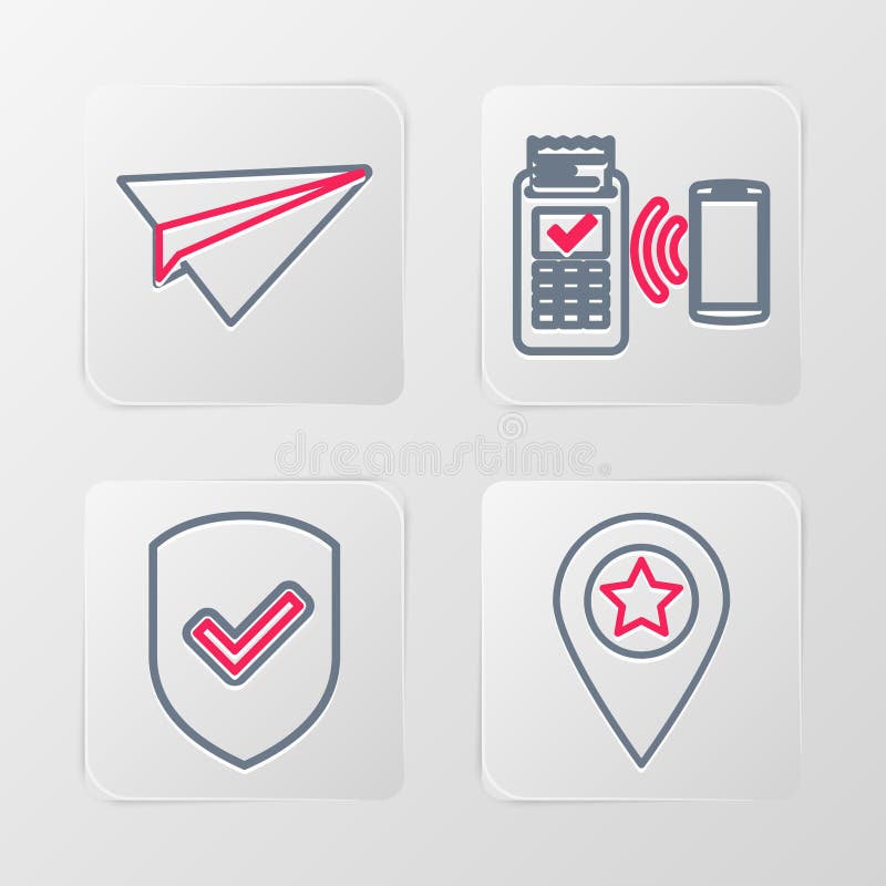 Set Line Location with Star, Shield Check Mark, POS Terminal and Paper ...