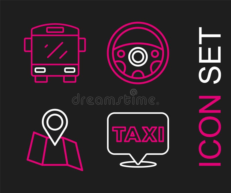 Set Line Location with Taxi, Folded Map Location, Steering Wheel and ... Set Line Location with Taxi, Folded Map Location, Steering Wheel and ...