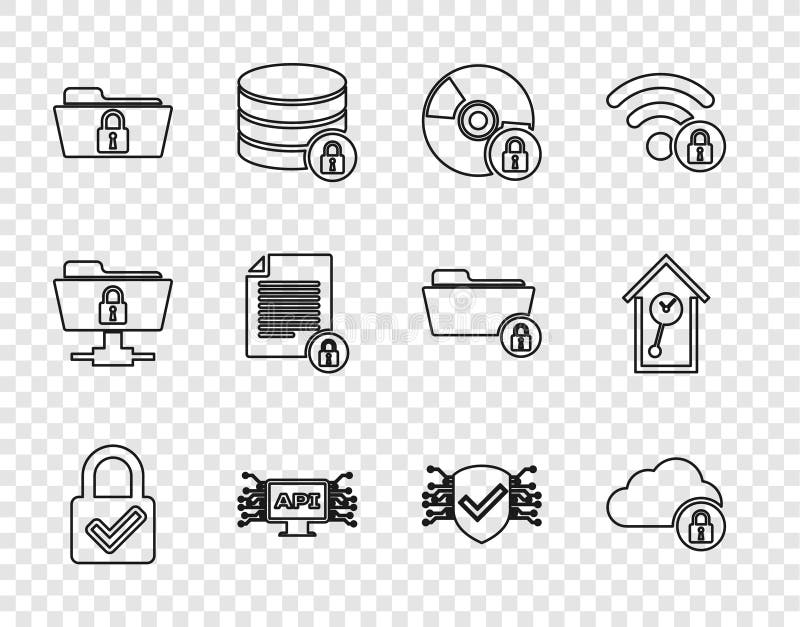 Set Line Lock and Check Mark, Cloud Computing Lock, CD or DVD Disk with ... Set Line Lock and Check Mark, Cloud Computing Lock, CD or DVD Disk with ...