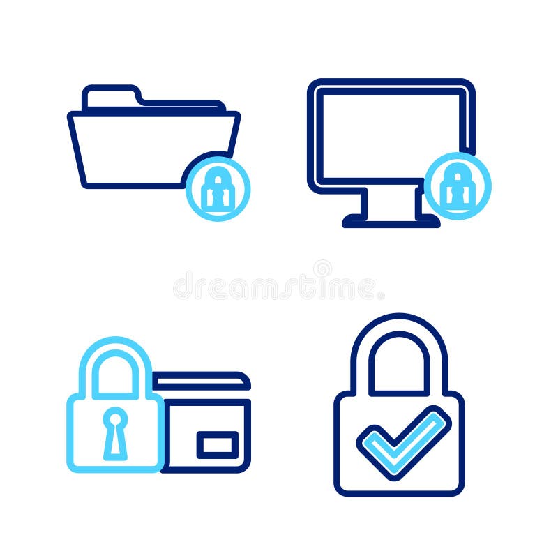 Set Line Lock and Check Mark, Credit Card with Lock, on Monitor and ...