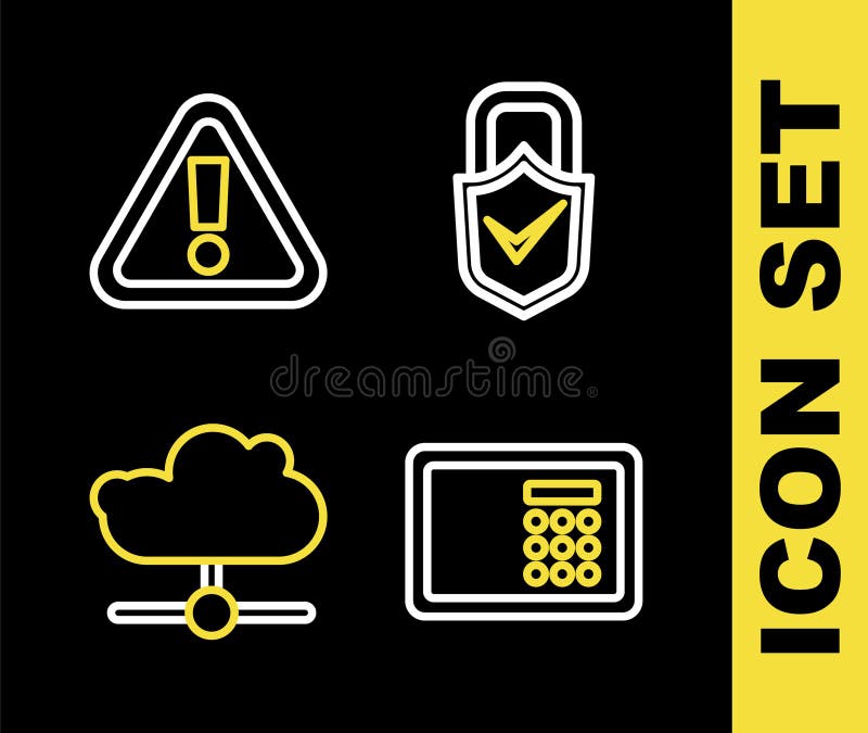 Set Line Lock and Check Mark, Safe, Network Cloud Connection and ...