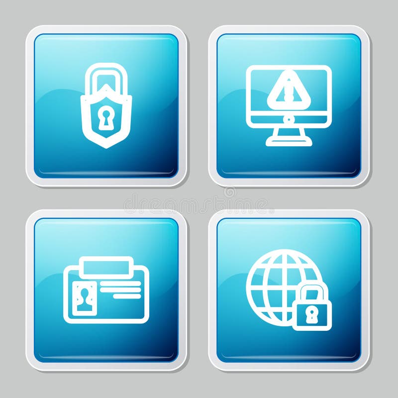 Set Line Lock, Monitor with Exclamation Mark, Identification Badge and ...