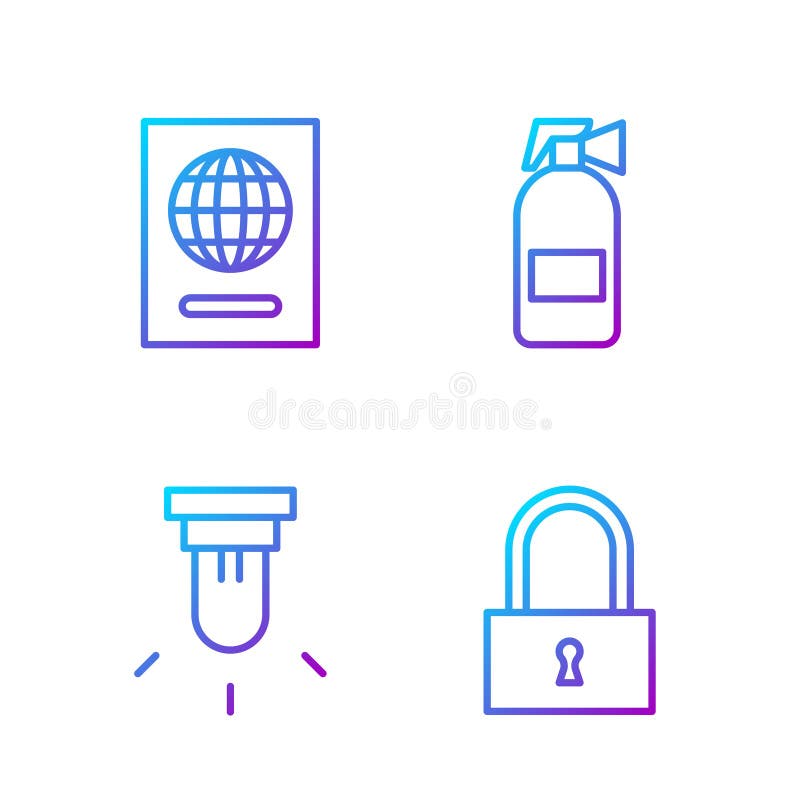Set Line Lock, Motion Sensor, Passport and Fire Extinguisher. Gradient ...