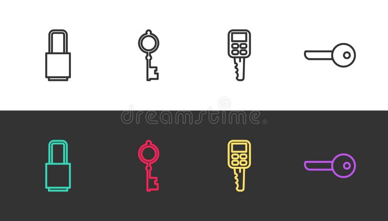 Set Line Lock, Old Key, Car with Remote and Key on Black and White ...