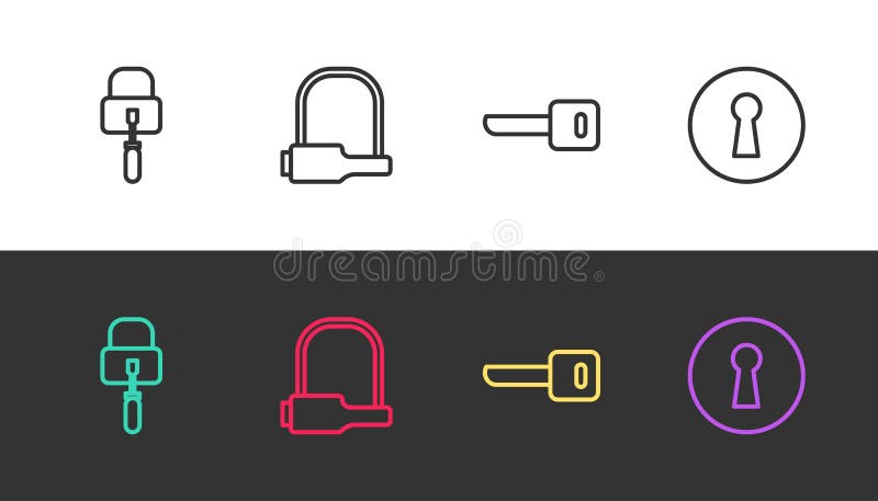 Set Line Lock Picks for Lock Picking, Bicycle, Key and Keyhole on Black ...