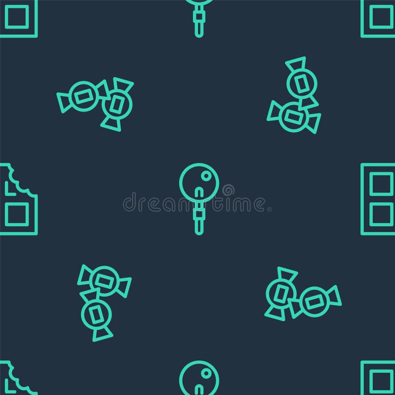 Set Line Lollipop, Candy and Chocolate Bar on Seamless Pattern. Vector ...