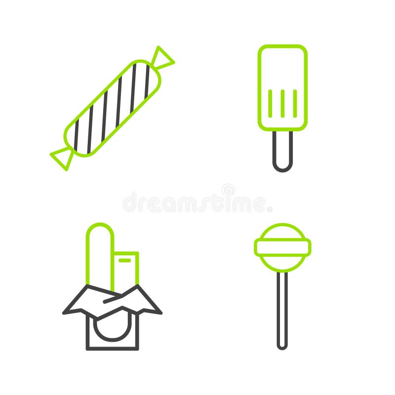 Set Line Lollipop, Chocolate Bar, Ice Cream and Candy Icon. Vector ...